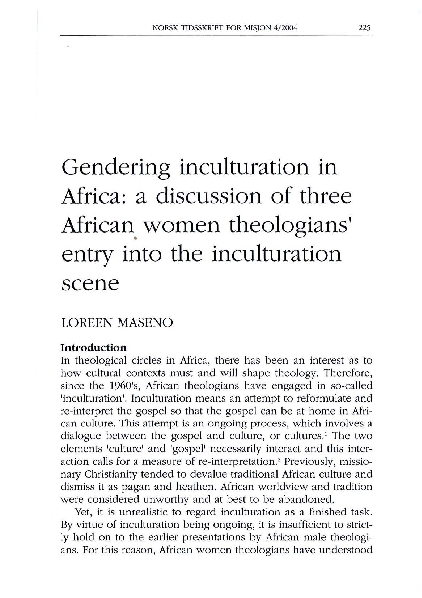 (PDF) Gendering inculturation in Africa: a discussion of three African ...
