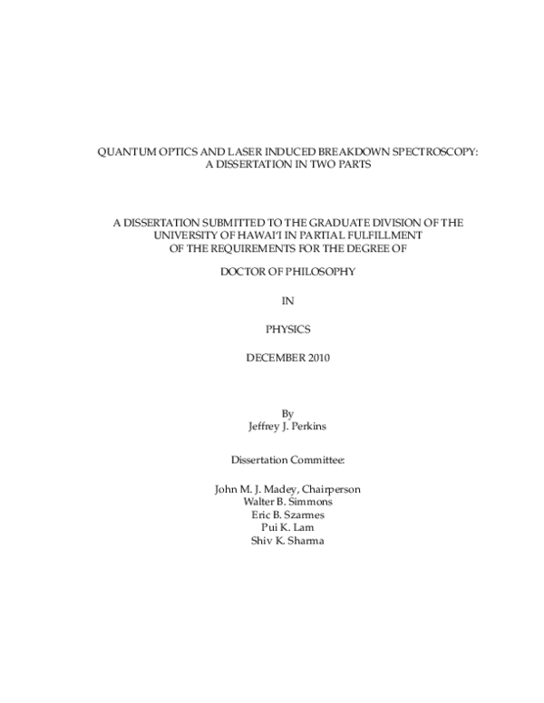 (PDF) Quantum optics and laser induced breakdown spectroscopy: A dissertation in two parts