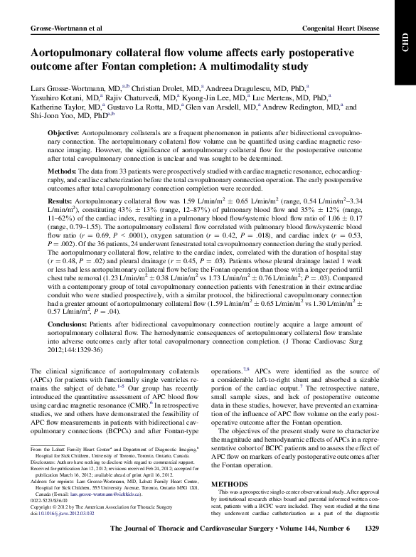 (PDF) Aortopulmonary collateral flow volume affects early postoperative ...