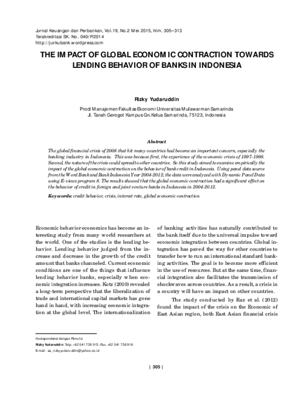 The Impact of Global Economic Contraction Towards Lending Behavior of ...