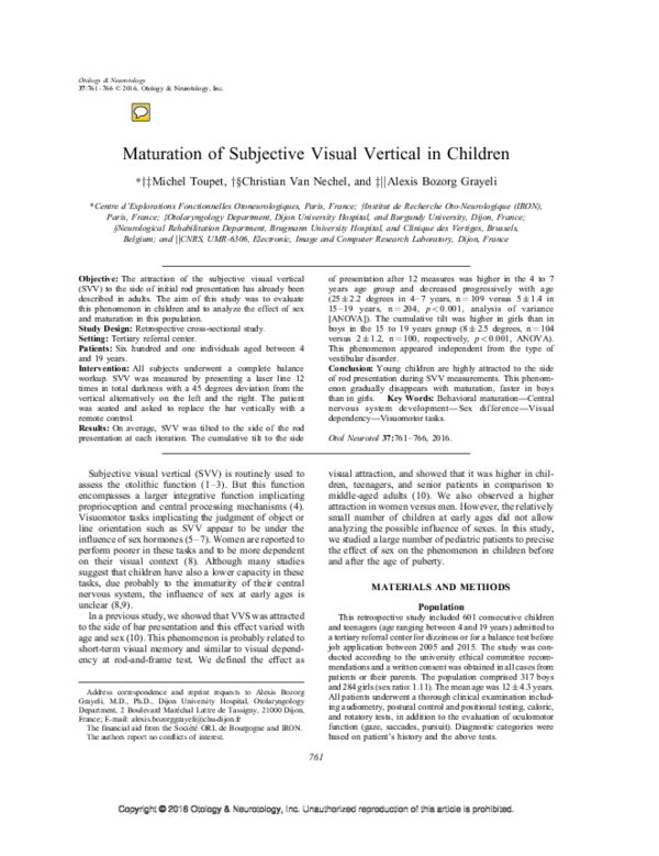 (PDF) Maturation of Subjective Visual Vertical in Children | Christian ...