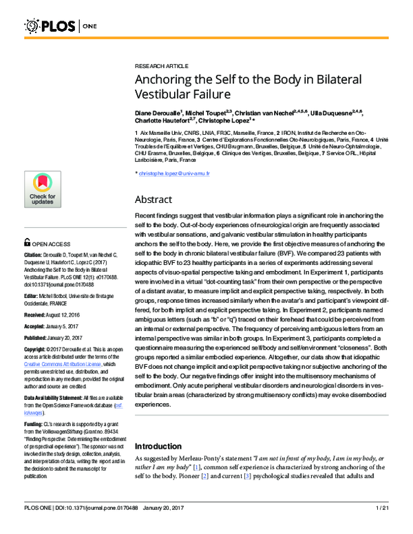 (PDF) Anchoring the Self to the Body in Bilateral Vestibular Failure ...