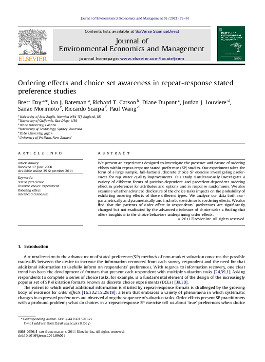 (PDF) Ordering effects and choice set awareness in repeat-response ...