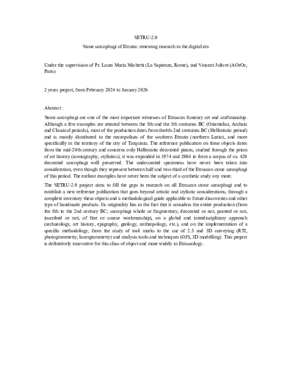 (PDF) 2024-2026 - SETRU-2.0 Stone sarcophagi of Etruria: Renewing ...
