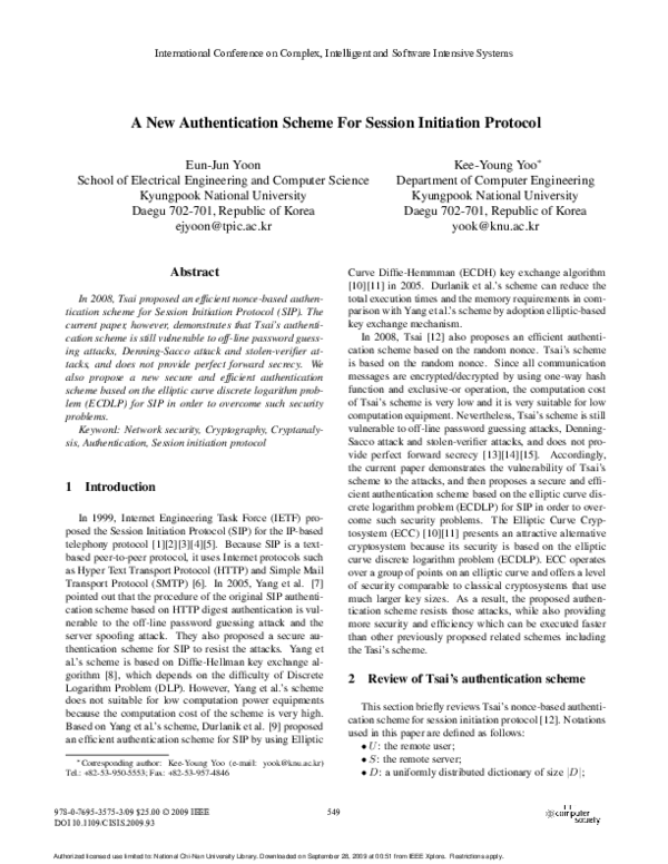 Pdf A New Authentication Scheme For Session Initiation Protocol