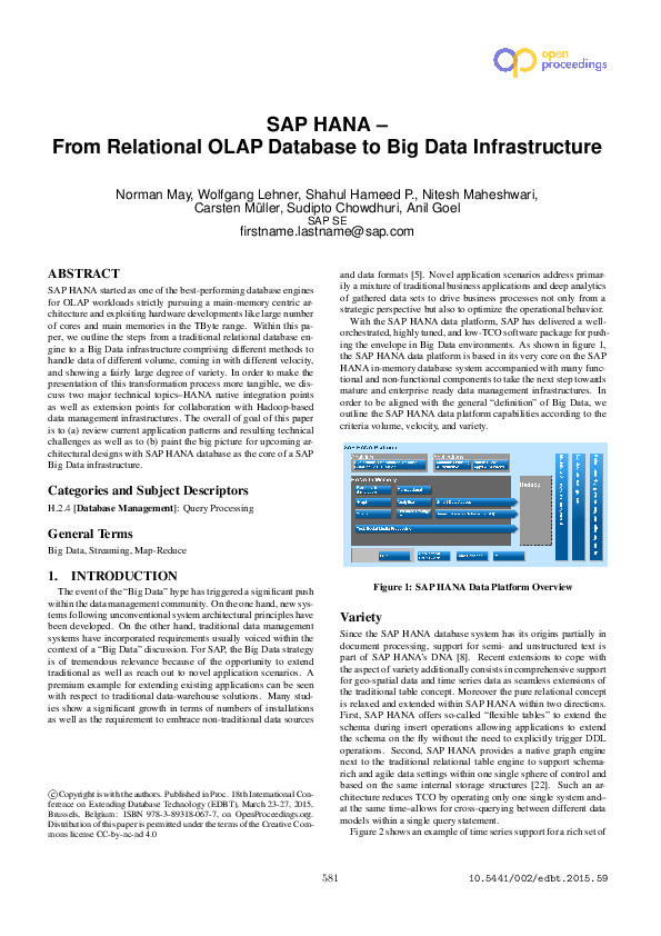 Pdf Sap Hana From Relational Olap Database To Big Data Infrastructure