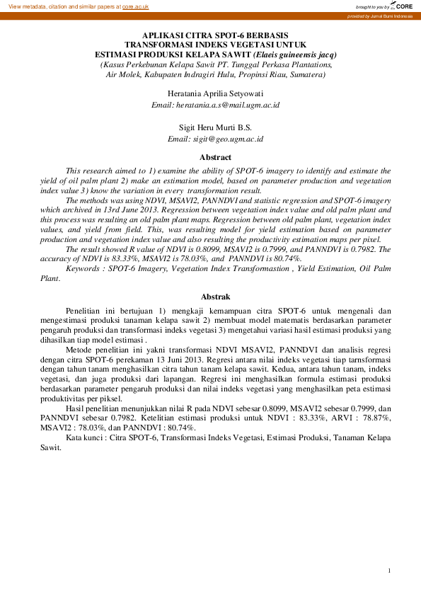 (PDF) Aplikasi Citra Spot-6 Berbasis Transformasi Indeks Vegetasi untuk ...