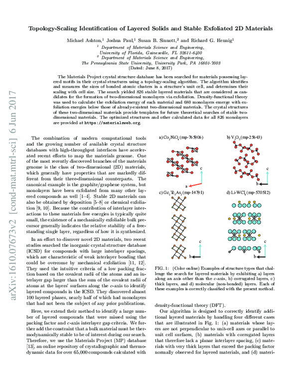 (PDF) Topology-Scaling Identification of Layered Solids and Stable ...