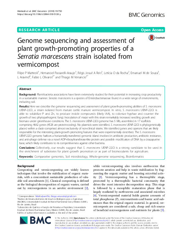 (PDF) Genome sequencing and assessment of plant growth-promoting properties of a Serratia ...