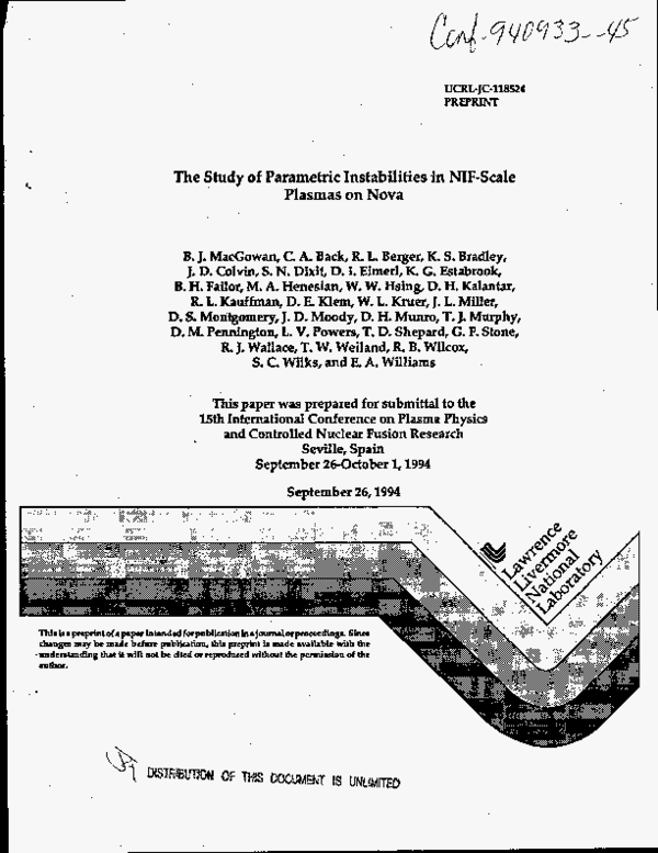 (PDF) The study of parametric instabilities in NIF-scale plasmas on Nova