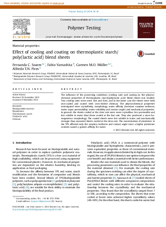 (PDF) Effect of cooling and coating on thermoplastic starch/poly(lactic acid) blend sheets