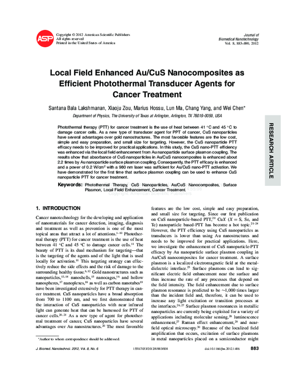 (PDF) Enhancing CuS Nanoparticles for Cancer PTT