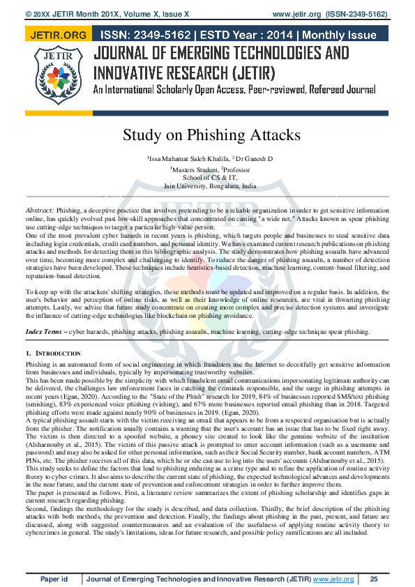 (PDF) Study on Phishing Attacks