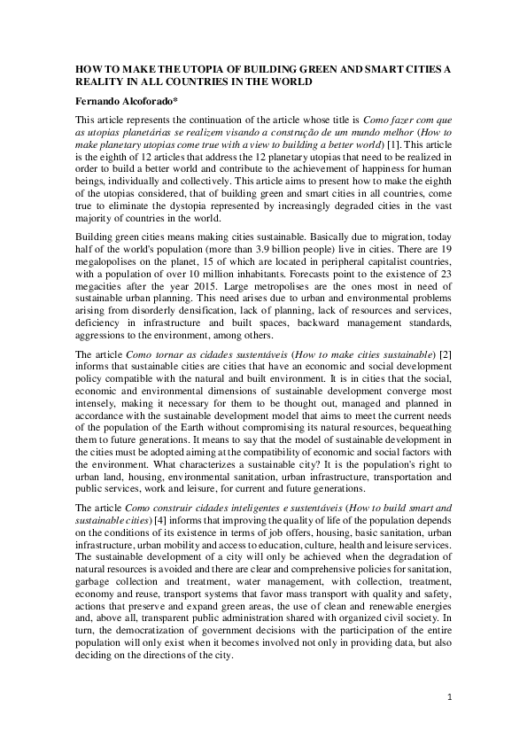 (PDF) HOW TO MAKE THE UTOPIA OF BUILDING GREEN AND SMART CITIES A ...