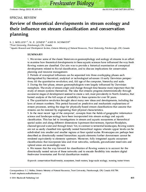 (PDF) Review of theoretical developments in stream ecology and their ...