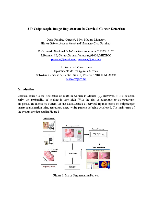 (PDF) 2-D Colposcopic Image Registration in Cervical Cancer Detection