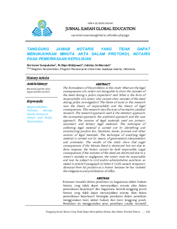 (PDF) Tanggung Jawab Notaris Yang Tidak Dapat Menunjukkan Minuta Akta ...