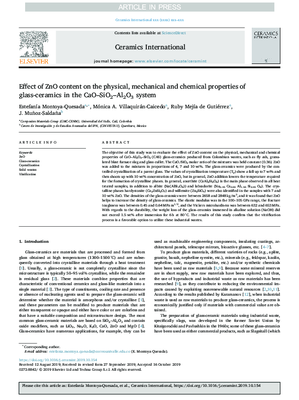 (PDF) Effect of ZnO content on the physical, mechanical and chemical ...