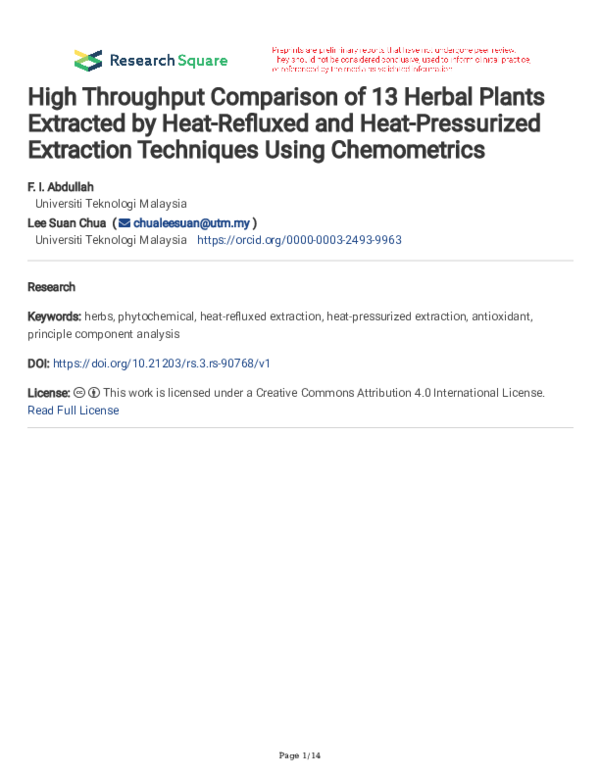 (PDF) High Throughput Comparison of 13 Herbal Plants Extracted by Heat ...