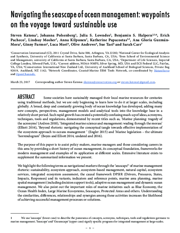 (PDF) Navigating the seascape of ocean management: waypoints on the ...