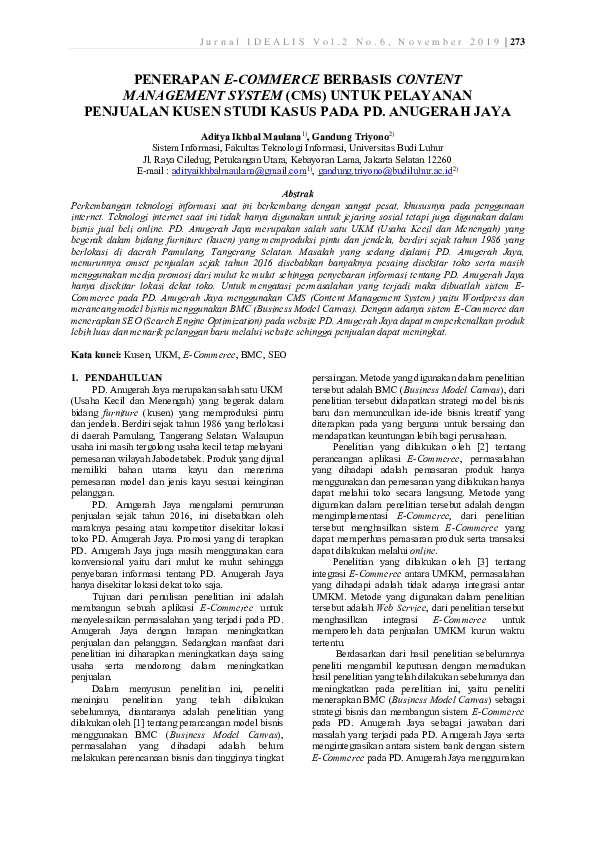(PDF) Penerapan E-Commerce Berbasis Content Management System (CMS) Untuk Pelayanan Penjualan ...
