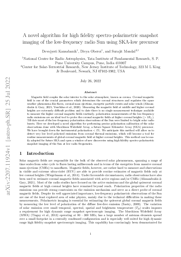 (PDF) A novel algorithm for high fidelity spectro-polarimetric snapshot imaging of the low ...