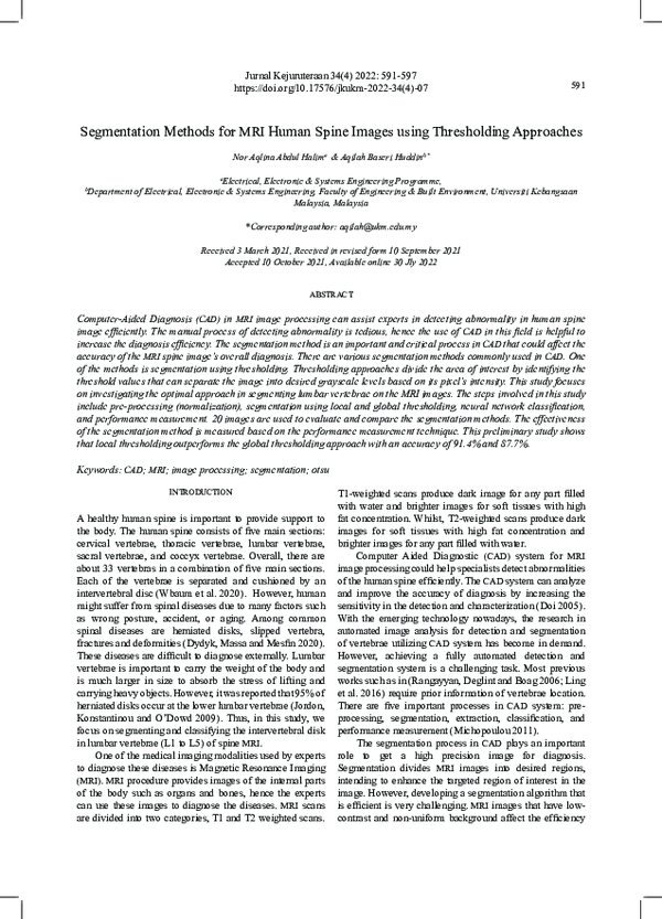 (PDF) Segmentation Methods for MRI Human Spine Images using Thresholding Approaches