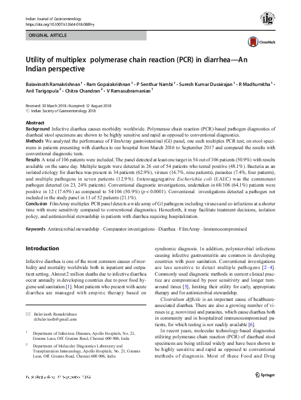 (PDF) Multiplex PCR's Role in Diagnosing Diarrhea