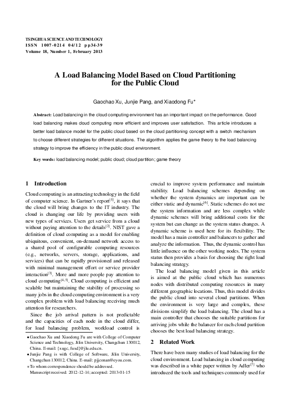 Pdf A Load Balancing Model Based On Cloud Partitioning For The Public Cloud Azizkhan F