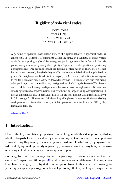 Pdf Rigidity Of Spherical Codes
