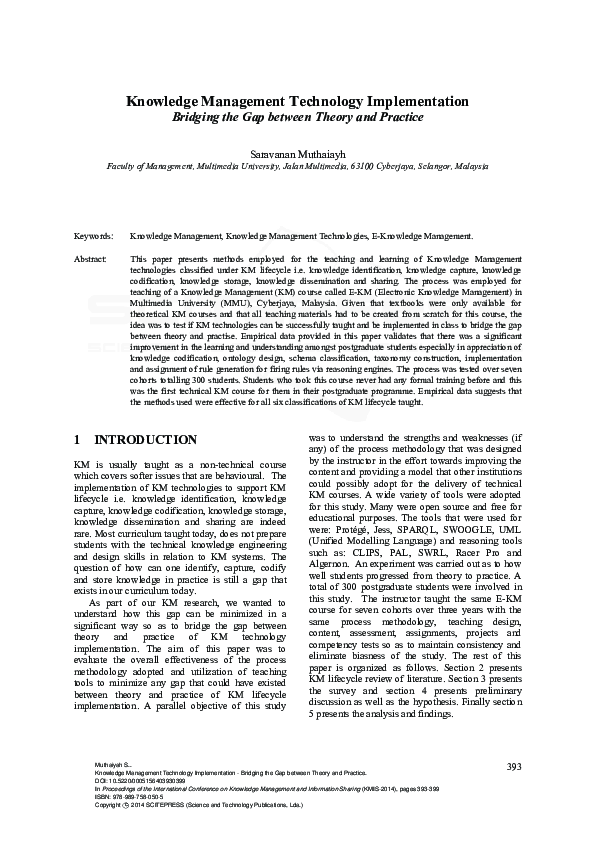 (PDF) Knowledge Management Technology Implementation - Bridging the Gap between Theory and ...