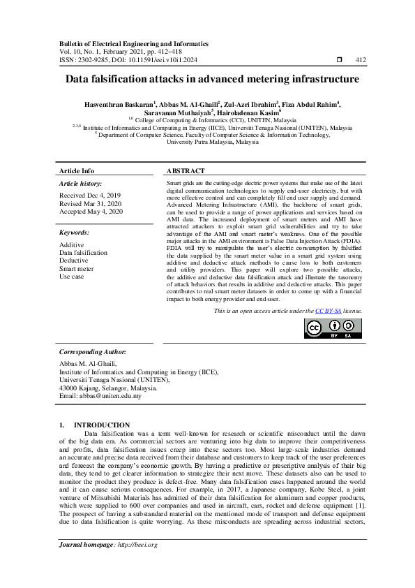 Pdf Data Falsification Attacks In Advanced Metering Infrastructure Prof Drsaravanan