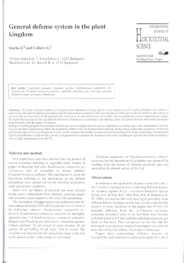 (PDF) General defense system in the plant kingdom | Gábor Csilléry ...