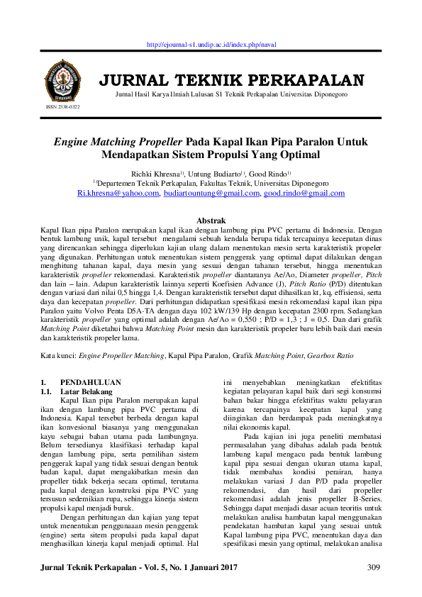 (PDF) Engine Matching Propeller Pada Kapal Ikan Pipa Paralon Untuk Mendapatkan Sistem Propulsi ...