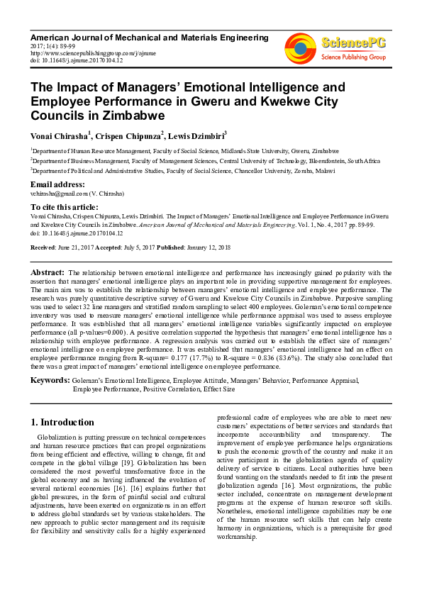 (PDF) The Impact of Managers’ Emotional Intelligence and Employee ...