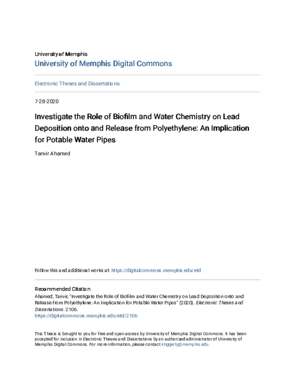 (PDF) Investigate the role of biofilm and water chemistry on lead deposition onto and release ...