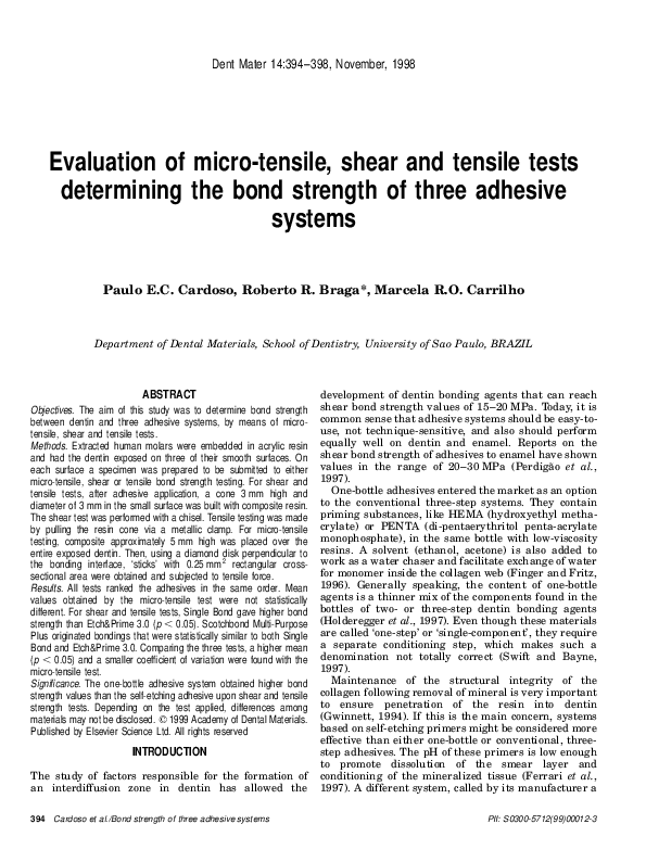 (PDF) Evaluation of micro-tensile, shear and tensile tests determining ...