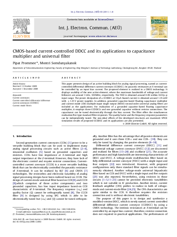 (PDF) CMOS-based current-controlled DDCC and its applications to capacitance multiplier and ...