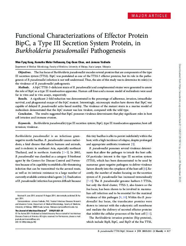 (PDF) Functional Characterizations of Effector Protein BipC, a Type III ...