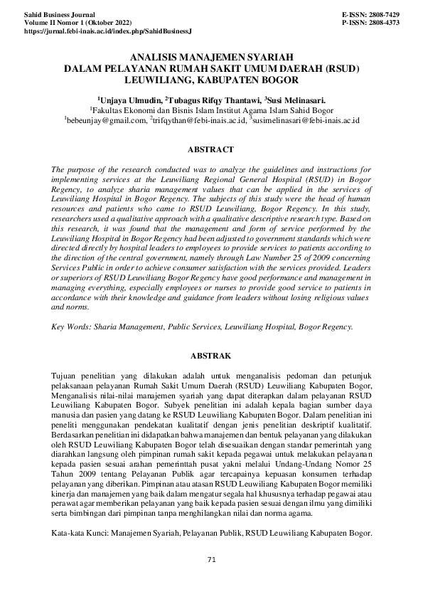 (PDF) Analisis Manajemen Syariah Dalam Pelayanan Rumah Sakit Umum Daerah (Rsud) Leuwiliang ...