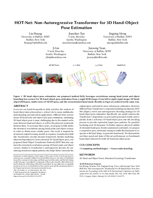 Pdf Hot Net Non Autoregressive Transformer For 3d Hand Object Pose Estimation