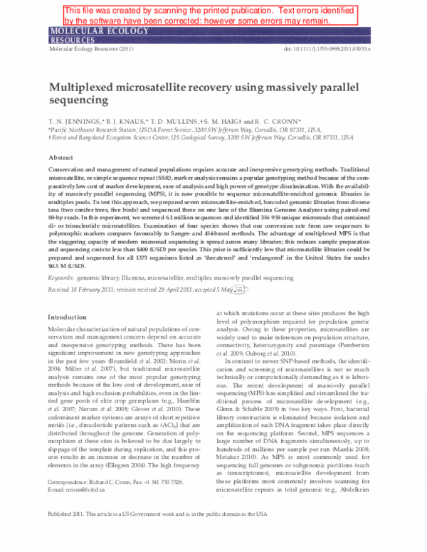 (PDF) Multiplexed microsatellite recovery using massively parallel ...