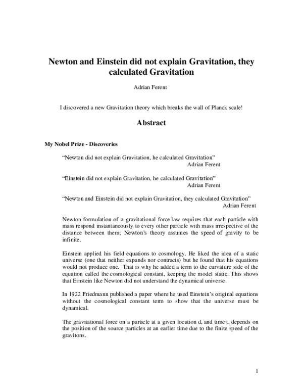 (PDF) Newton and Einstein did not explain Gravitation, they calculated ...