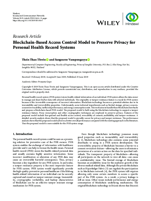 (PDF) Blockchain-Based Access Control Model to Preserve Privacy for Personal Health Record Systems