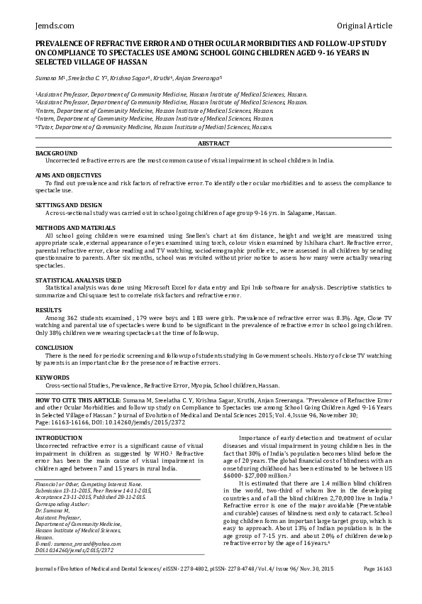 (PDF) Prevalence of Refractive Error and Other Ocular Morbidities and ...