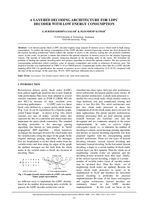 Pdf A Layered Decoding Architecture For Ldpc Decoder With Low Energy Consumption Krishna