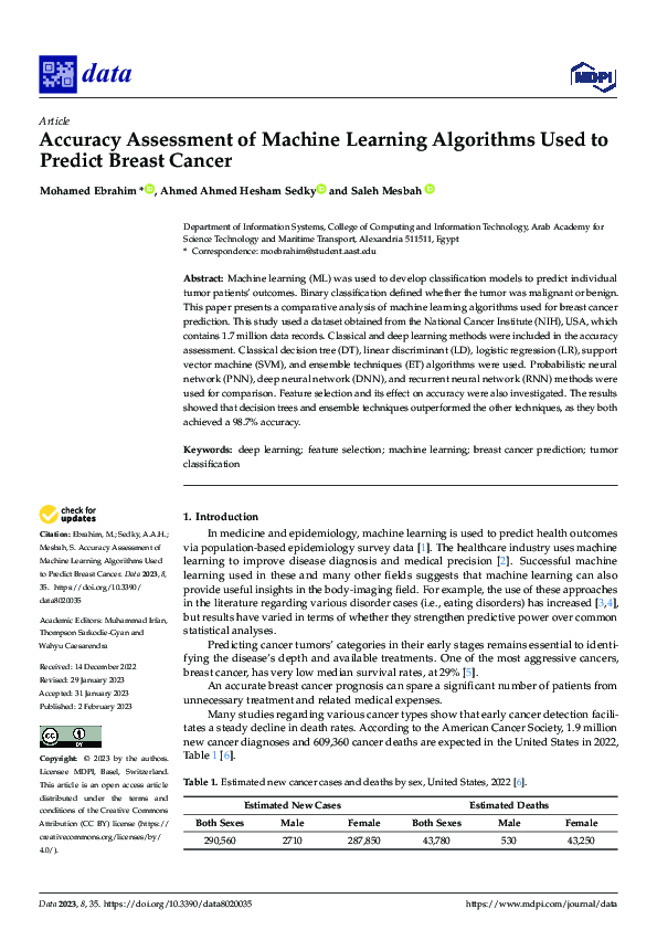(PDF) Accuracy Assessment of Machine Learning Algorithms Used to ...