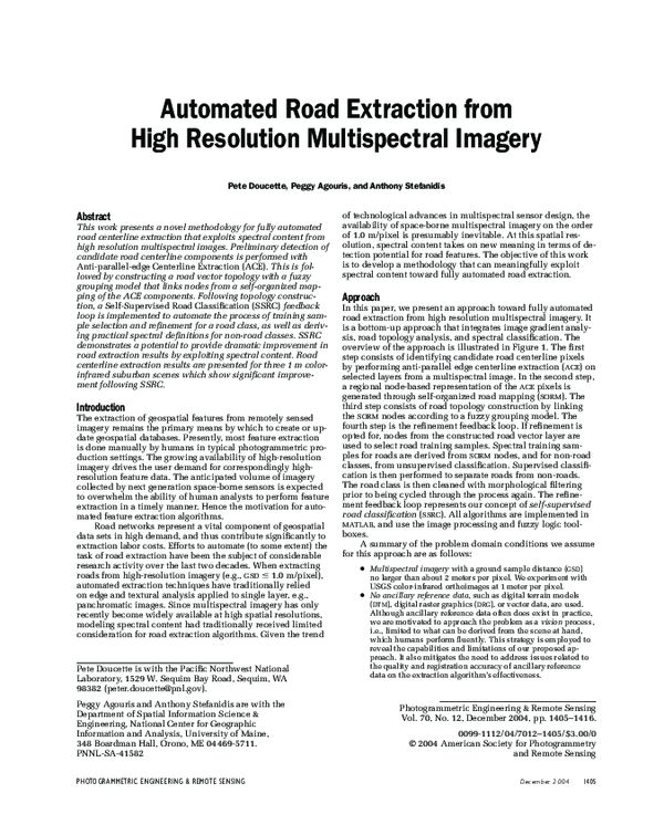 (PDF) Automated Road Extraction from High Resolution Multispectral Imagery