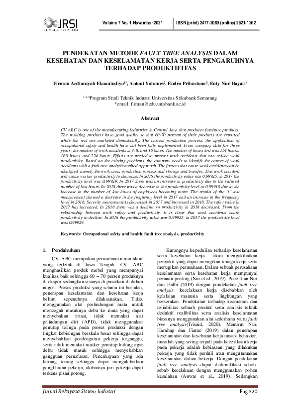 (PDF) Pendekatan Metode Fault Tree Analysis Dalam Kesehatan Dan ...