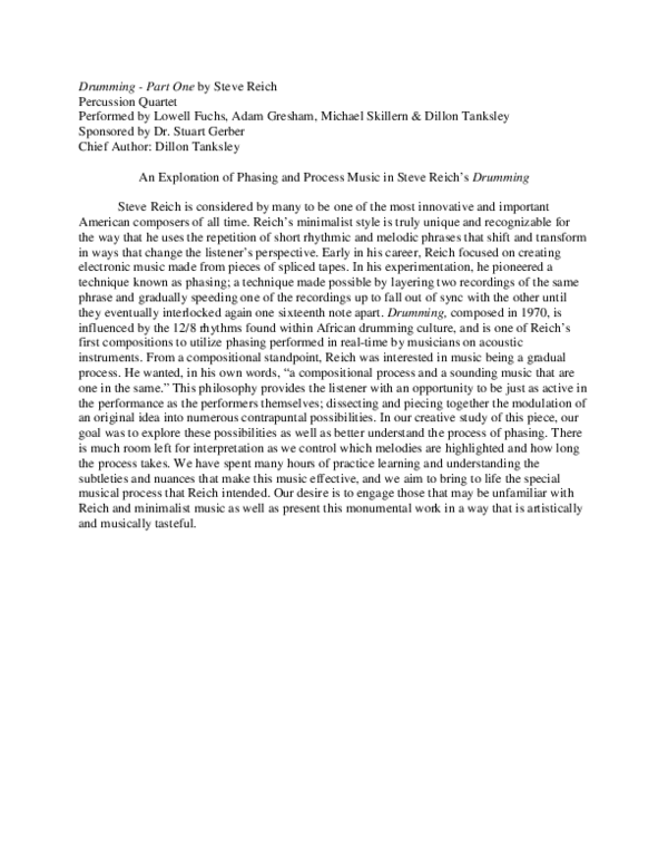(PDF) An Exploration of Phasing and Process Music in Steve Reich's ...